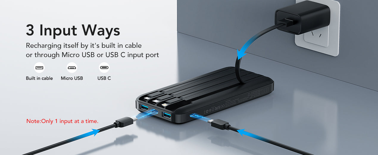 Charmast 10000mAh Built-in Cables | Ultra Slim | LED Display Power Ban
