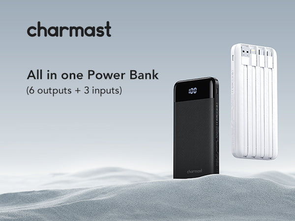 Charmast 10000mAh Built-in Cables | Ultra Slim | LED Display Power Ban
