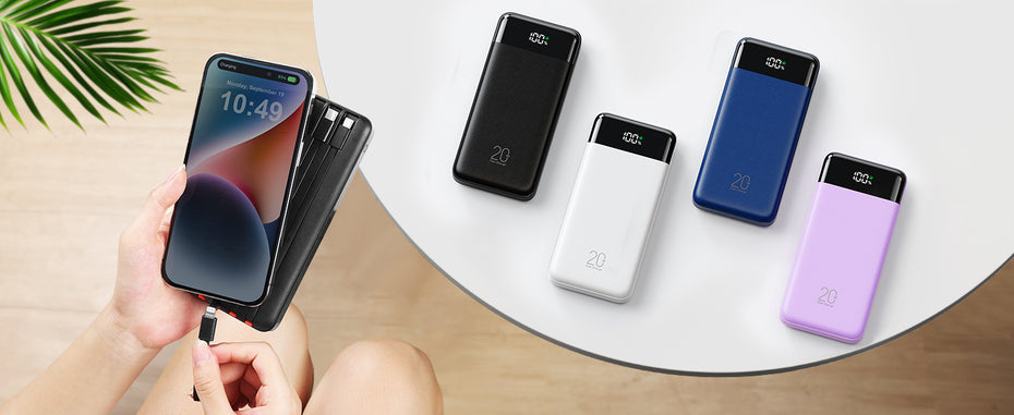 Charmast 20000mAh Power Bank with Built-in Cables | USB C Battery Pack