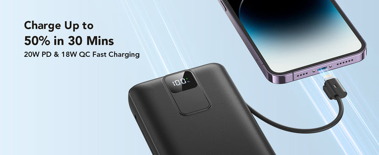 20000mAh Portable Charger with Built-in Cables and Wall Plug – Charmast